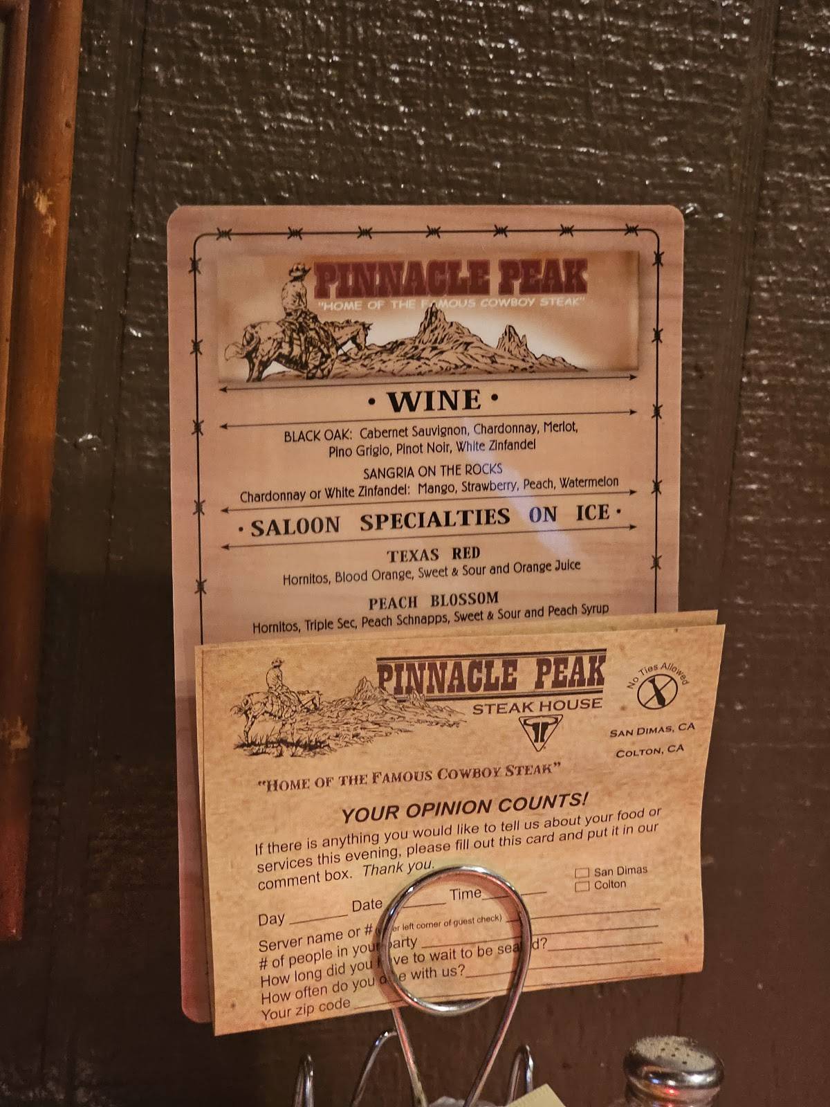 Menu at Pinnacle Peak Steakhouse,San Dimas, San Dimas