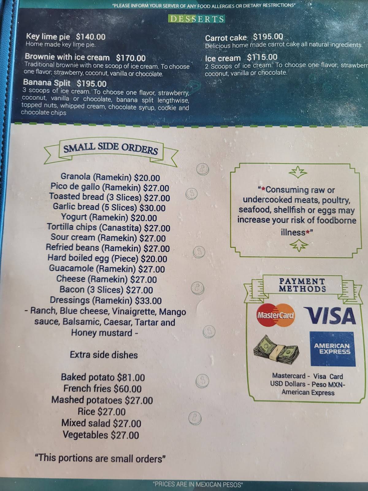 Menu at The Money Bar Beach Club, San Miguel de Cozumel, The Money Bar ...