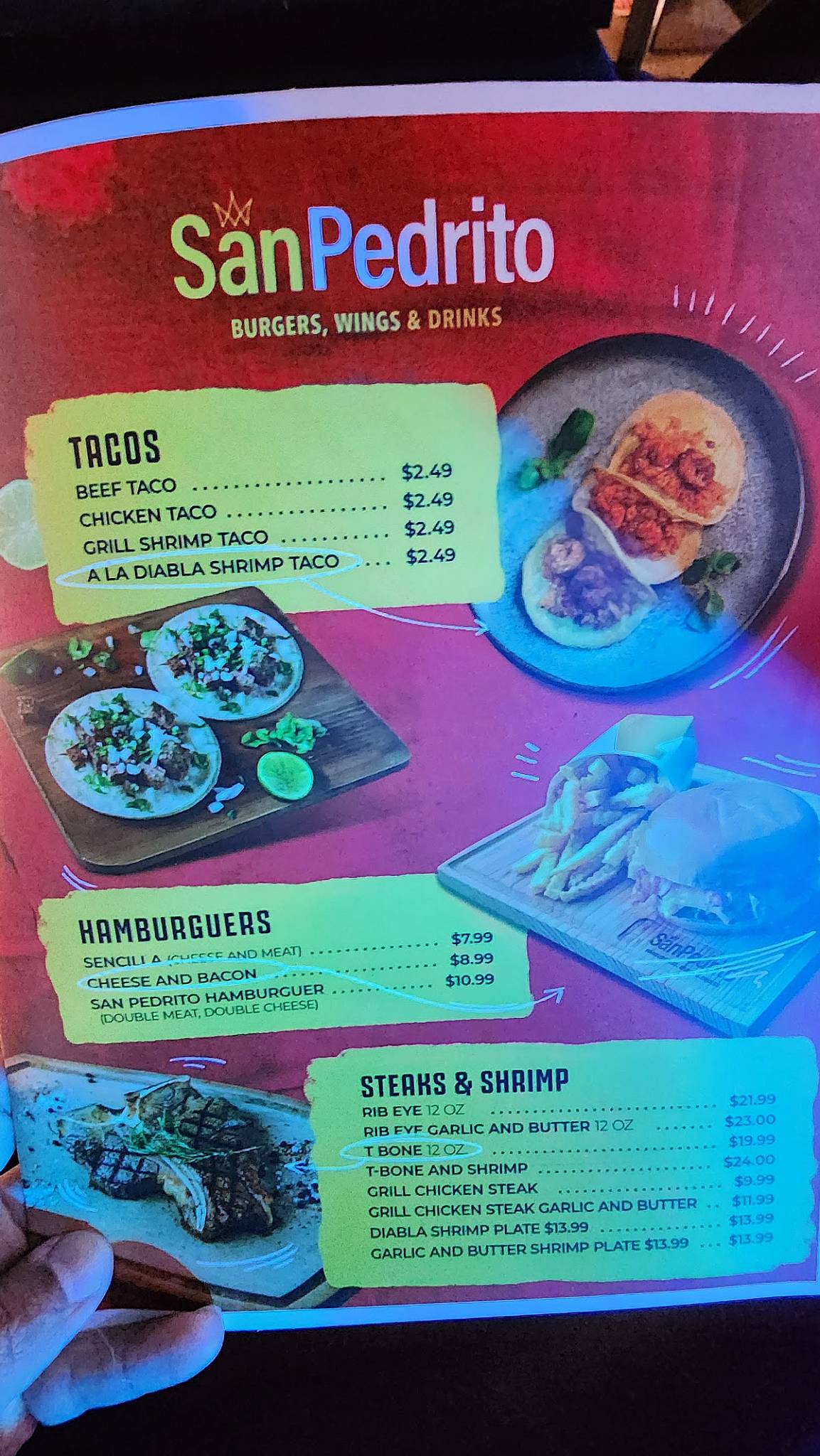 Menu at San Pedrito Burgers Wings and Drinks restaurant, Eagle Pass