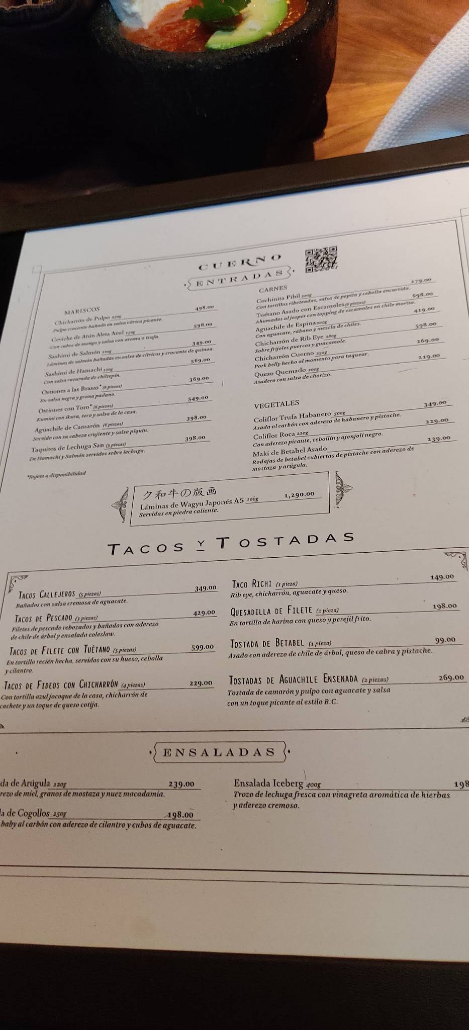 Carta del restaurante Cuerno Calzada, San Pedro Garza García