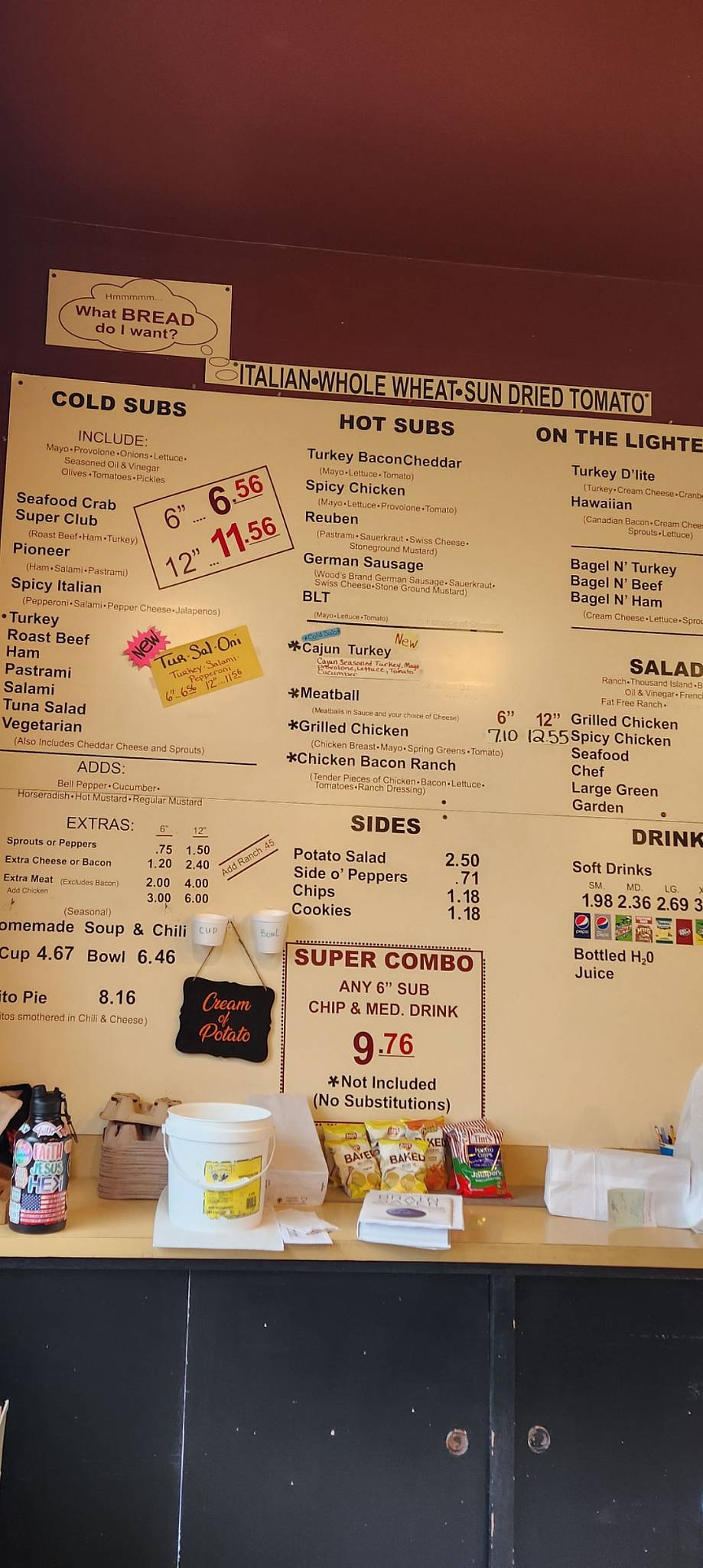 Menu at Mr. Sub restaurant, Sandpoint