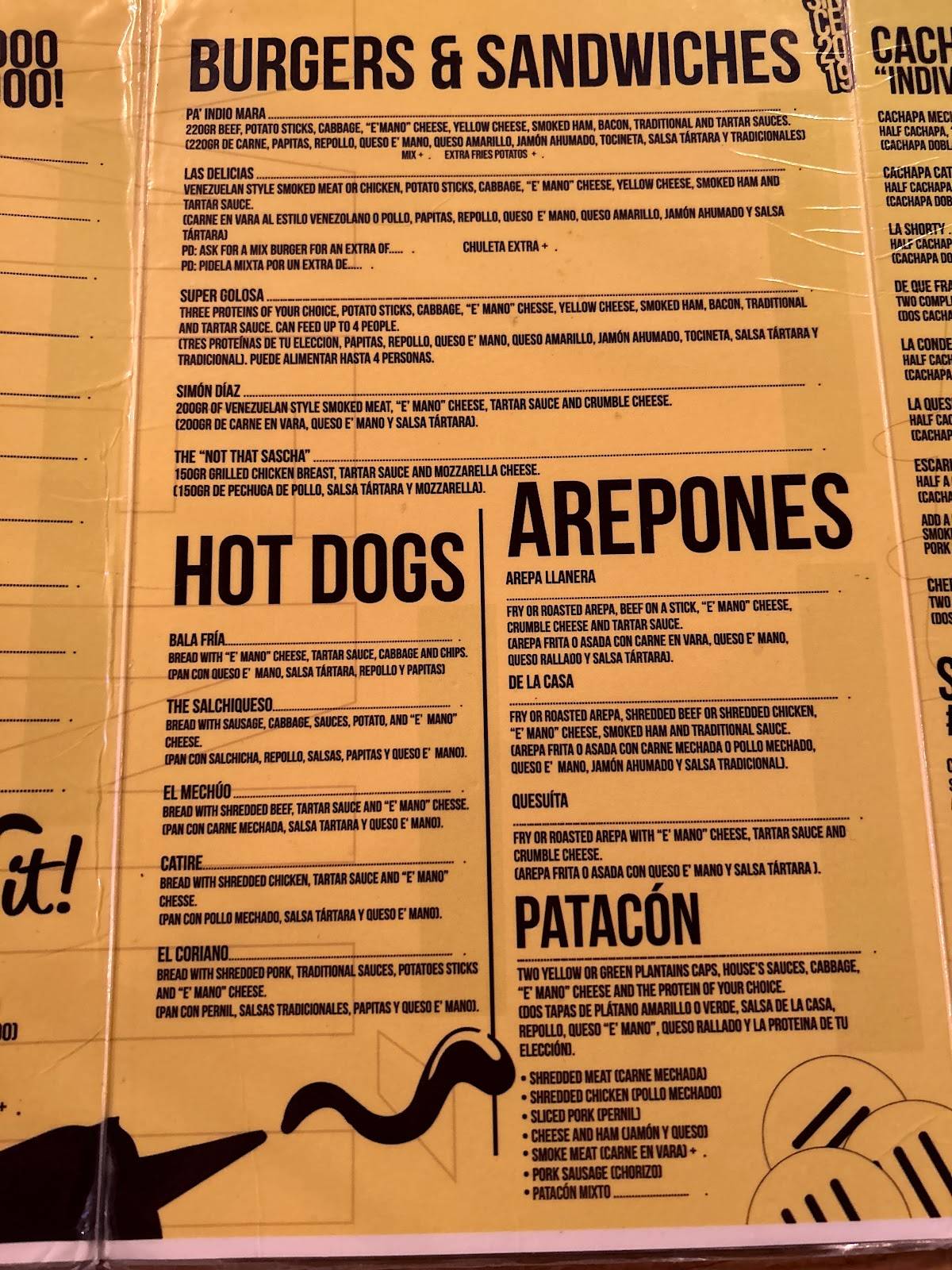 Menu at Venezuela Mia Restaurant, Sandy
