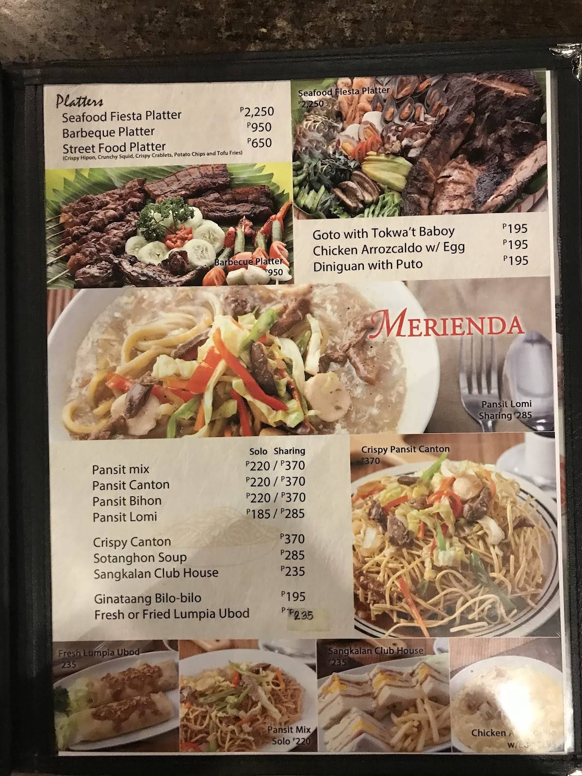 Menu at Sangkalan Restaurant, Quezon City, 41 West Ave