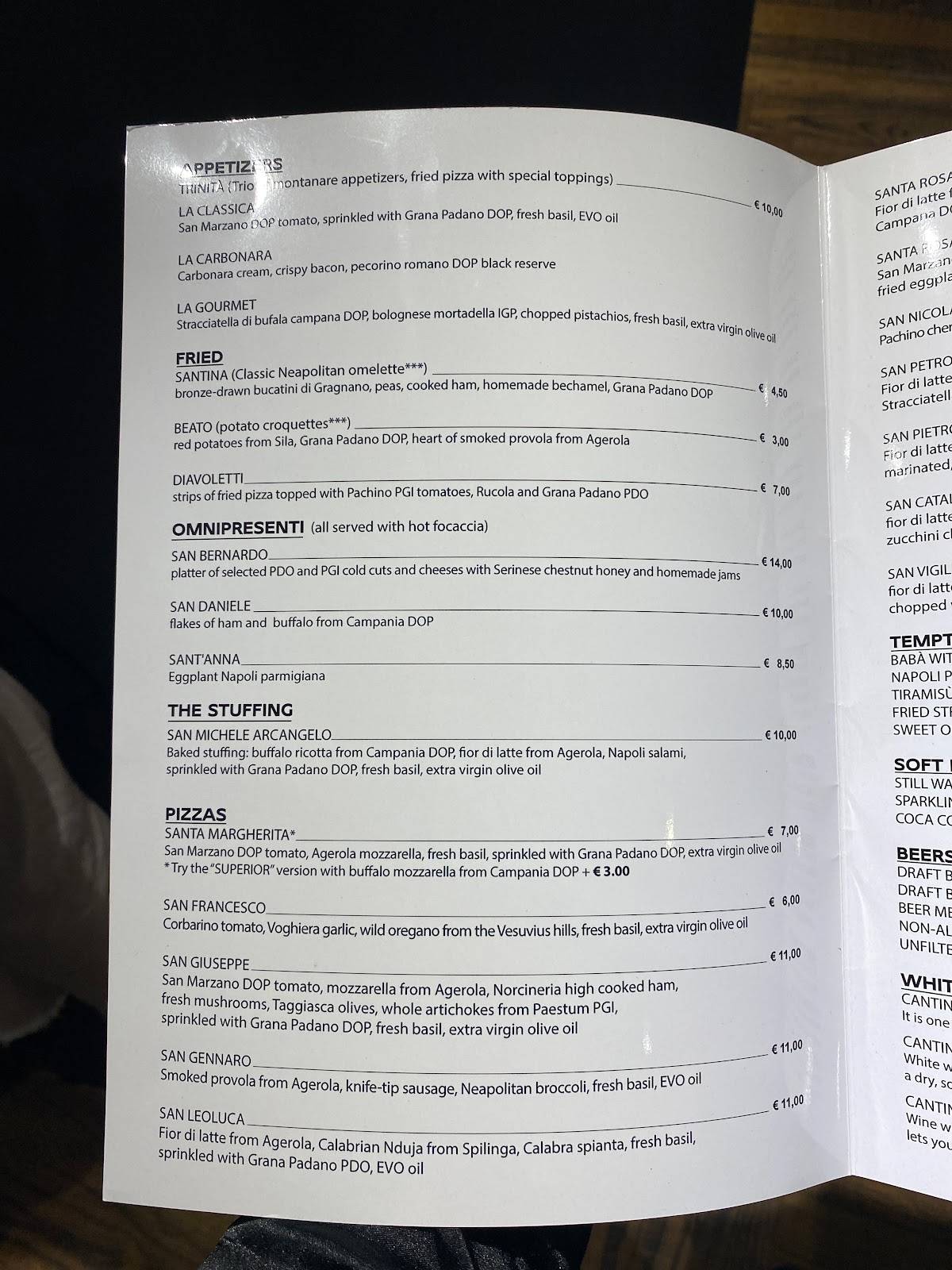 Menu da Santa Margherita pizzeria, Milano