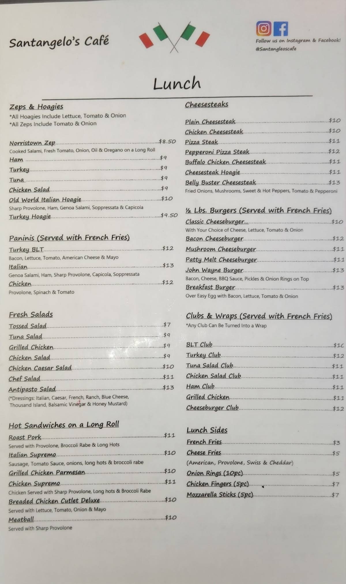 Menu at Santangelo's Cafe, Norristown, 910 E Main St