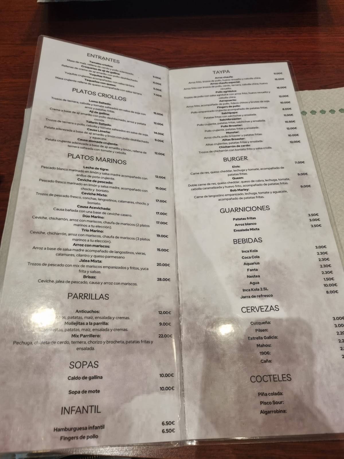Carta del restaurante Lúcuma, Santiago del Compostela