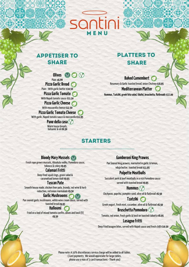 Menu at Santini Italian Restaurant & Bar, Ravenshead