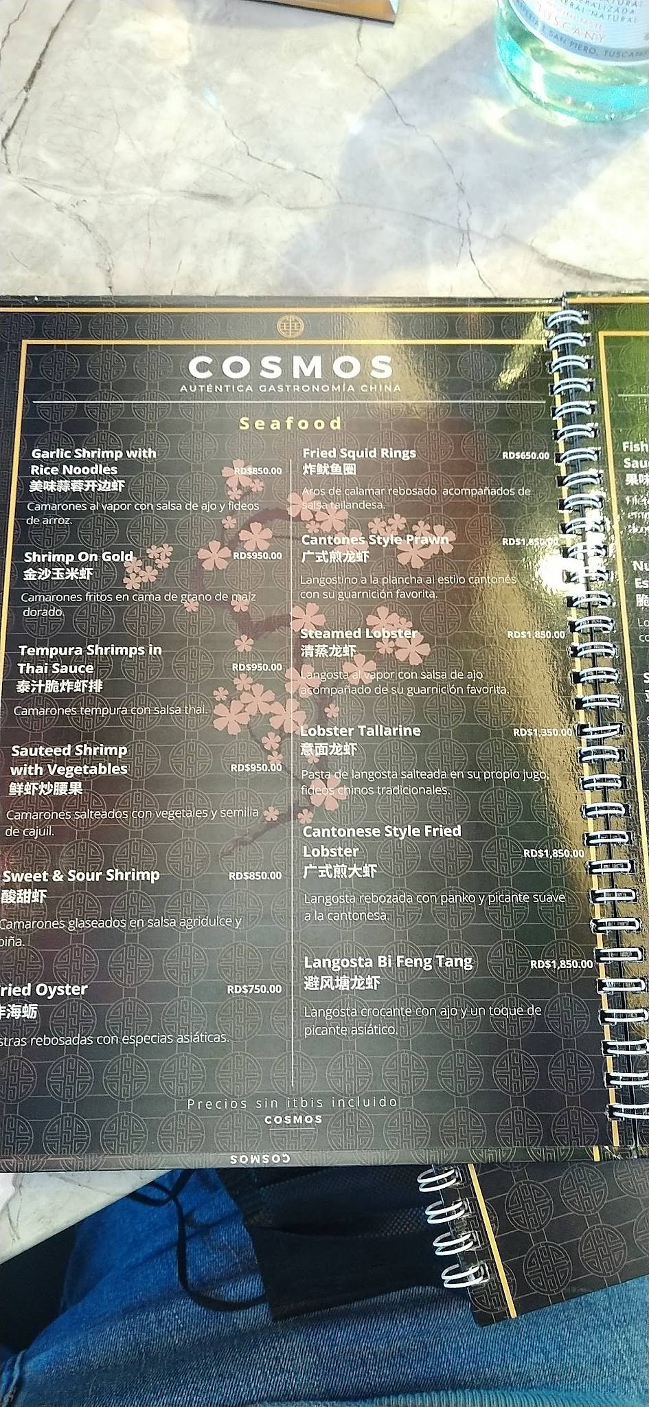Menu at Cosmos Restaurante, Santo Domingo