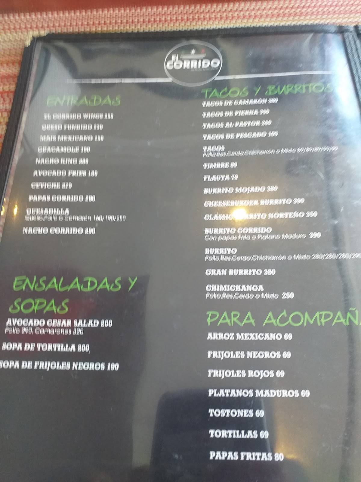 Carta del restaurante El Corrido, Santo Domingo, Calle Lic. Carlos ...