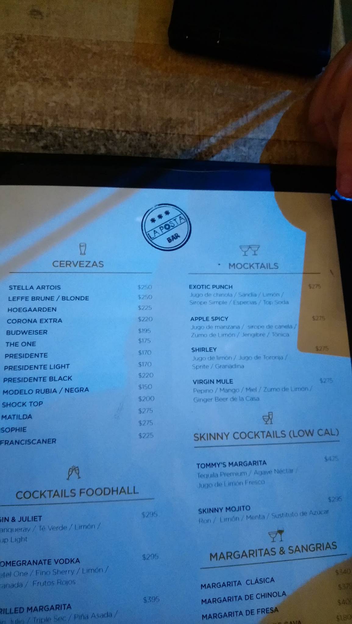 Menu at La Posta Bar, Santo Domingo, F3F6+357