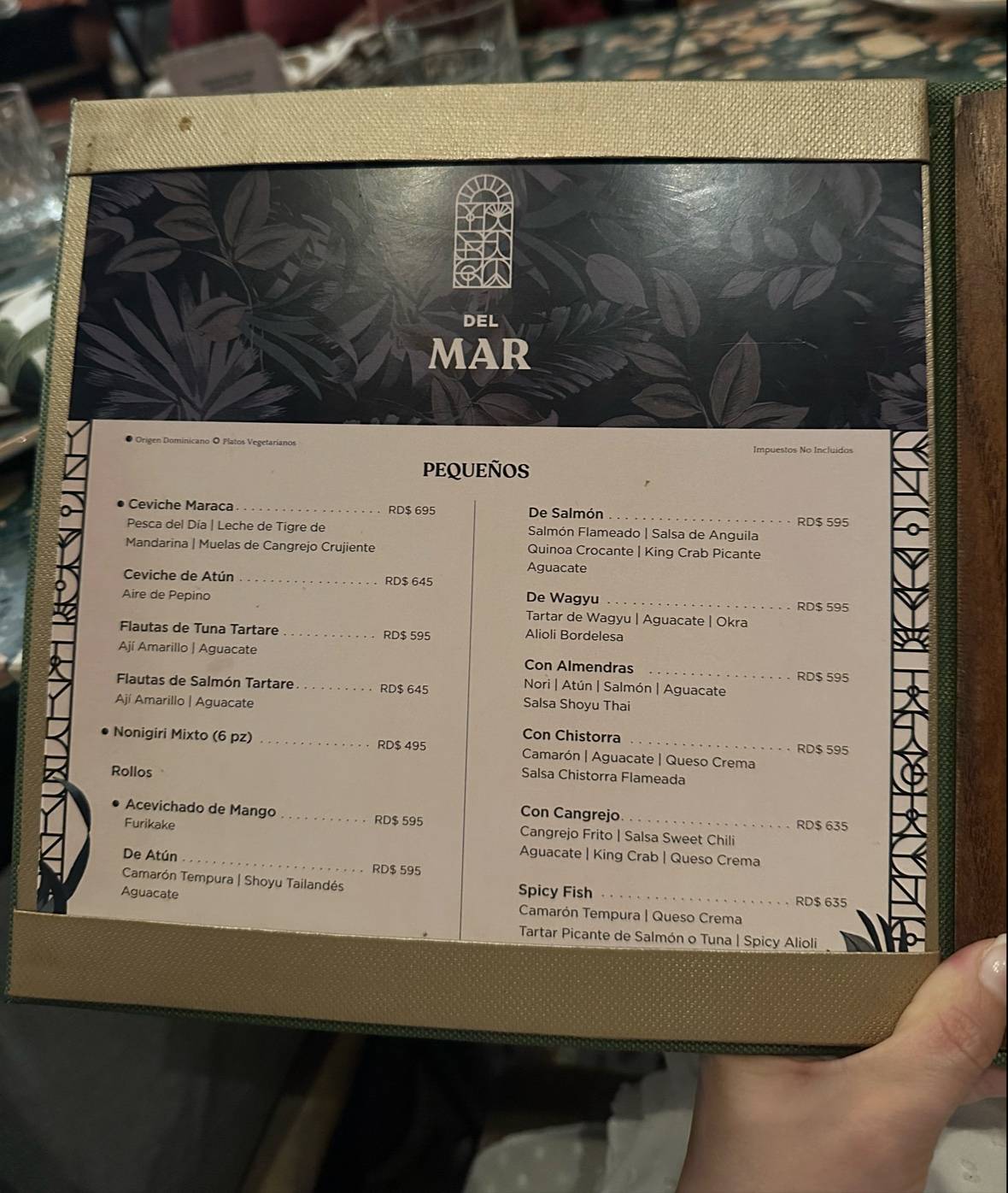 Carta del restaurante Maraca, Santo Domingo