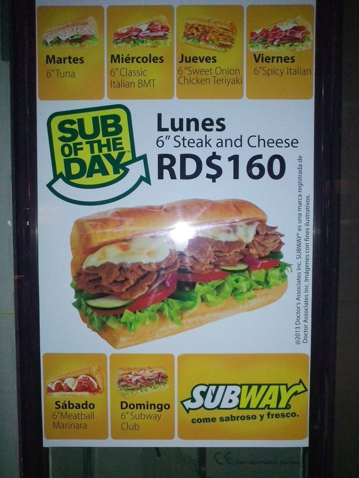 Menu at Subway restaurant, Santo Domingo, C. Federico Geraldino Esq