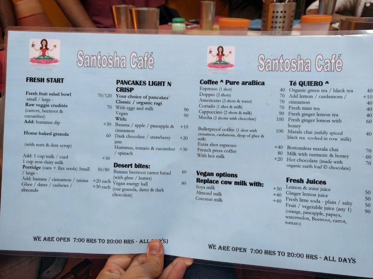 Menu at Santosha Cafe`, Mysuru