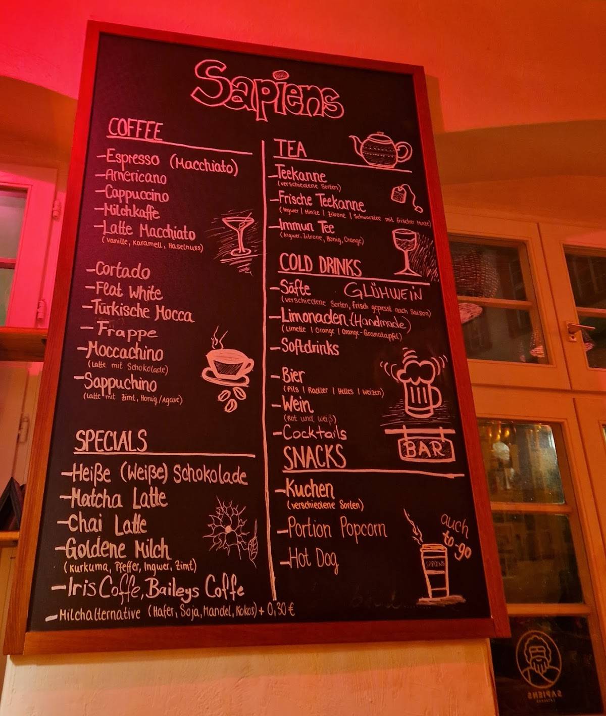 Menu at Sapiens Cafe & Bar, Heidelberg
