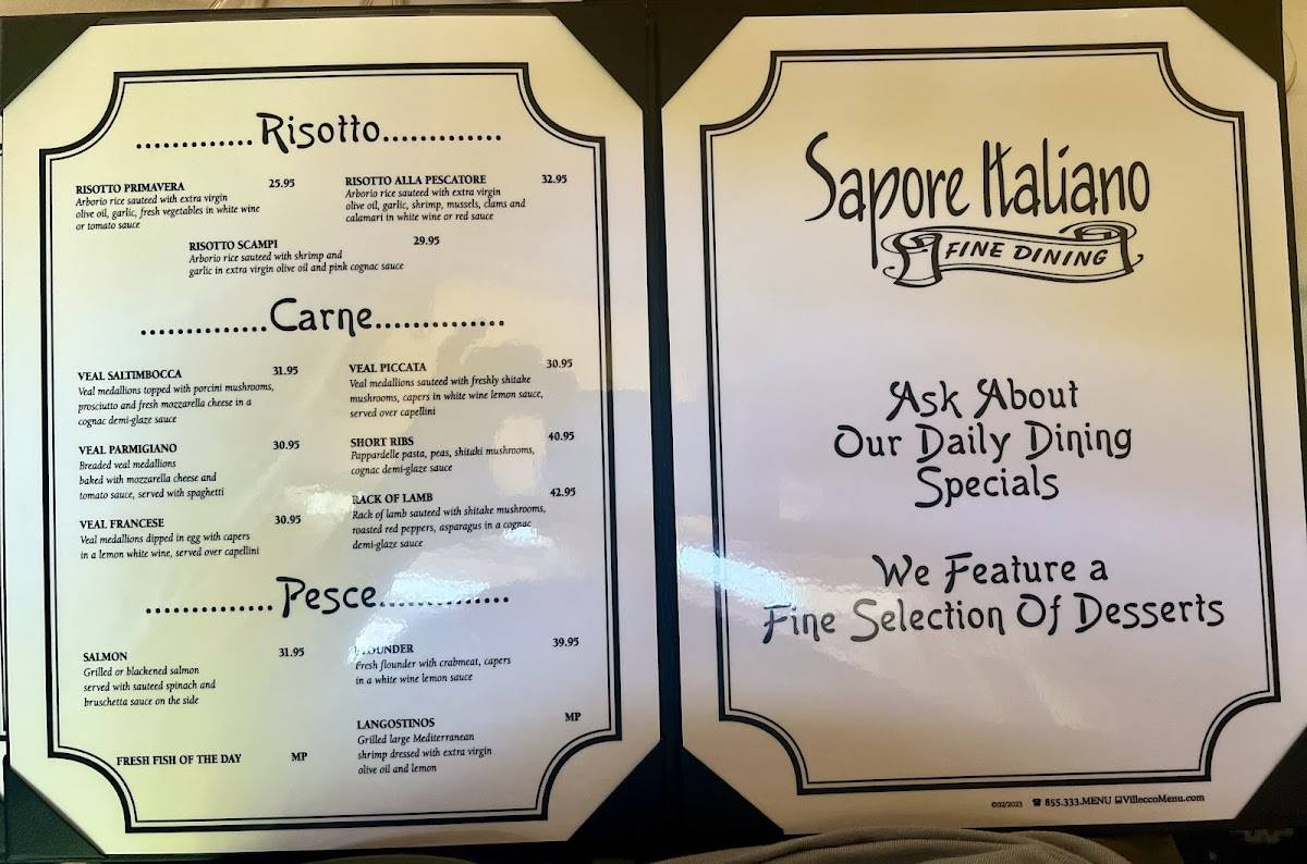 Menu at Sapore Italiano restaurant, West Cape May