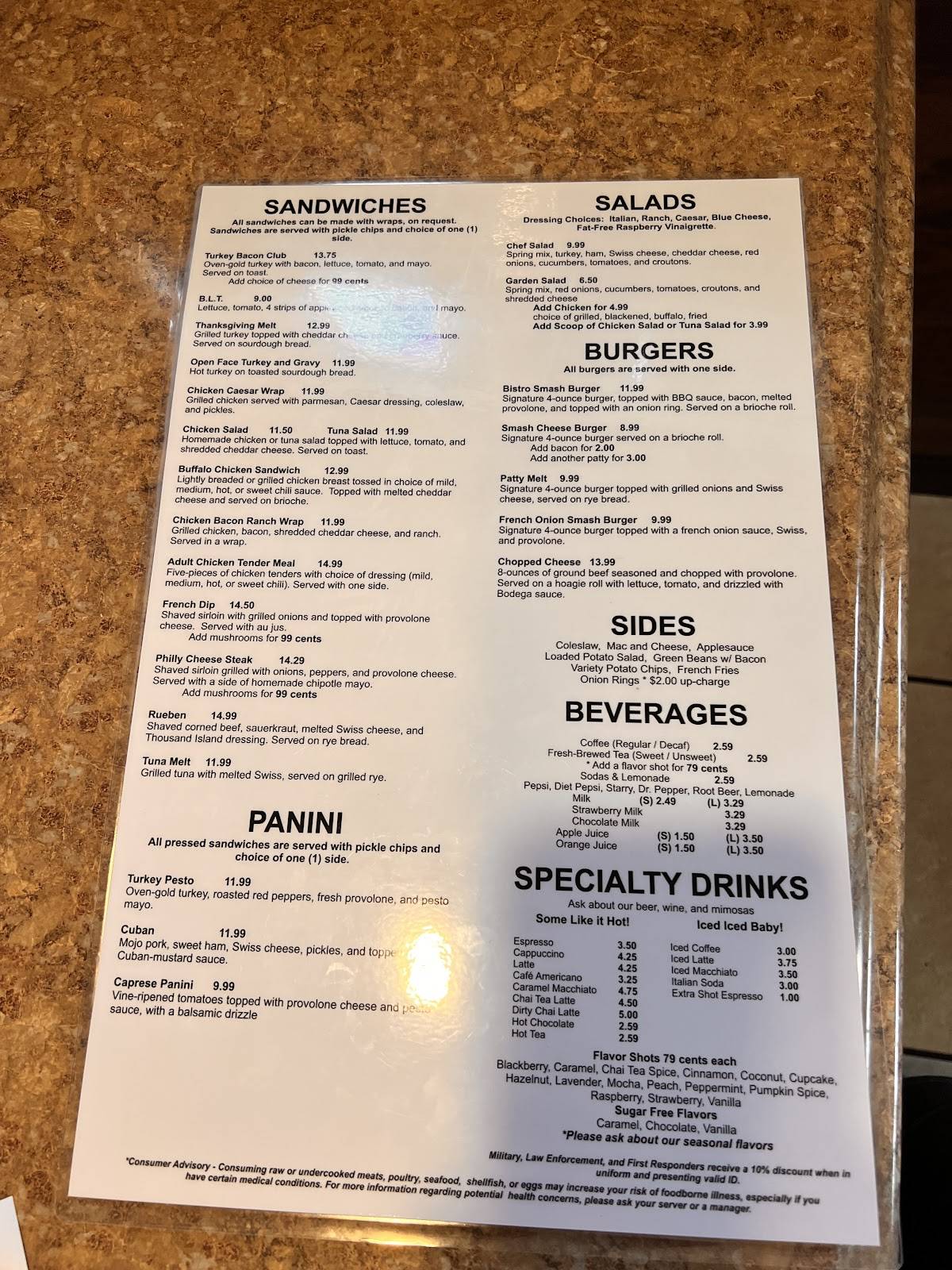 Menu at Sarah J’s Bistro restaurant, Citrus Springs