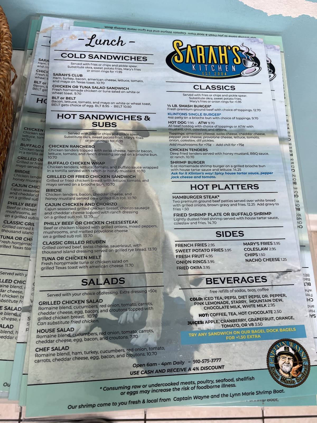 Menu at Sarah's Kitchen restaurant, Ocean Isle Beach
