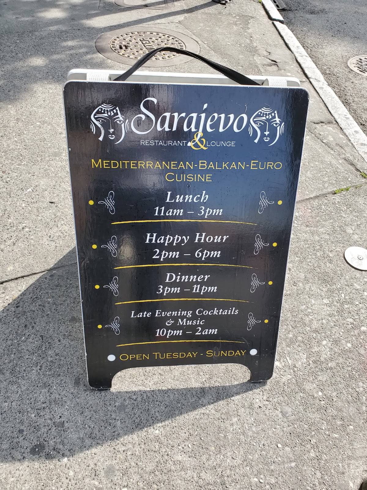 Menu at Sarajevo Nightclub, Seattle