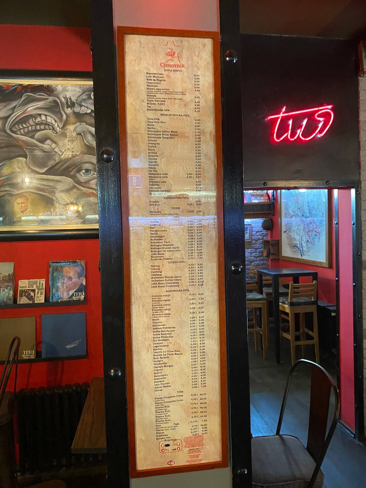 Speisekarte von Tito cafe, Sarajevo