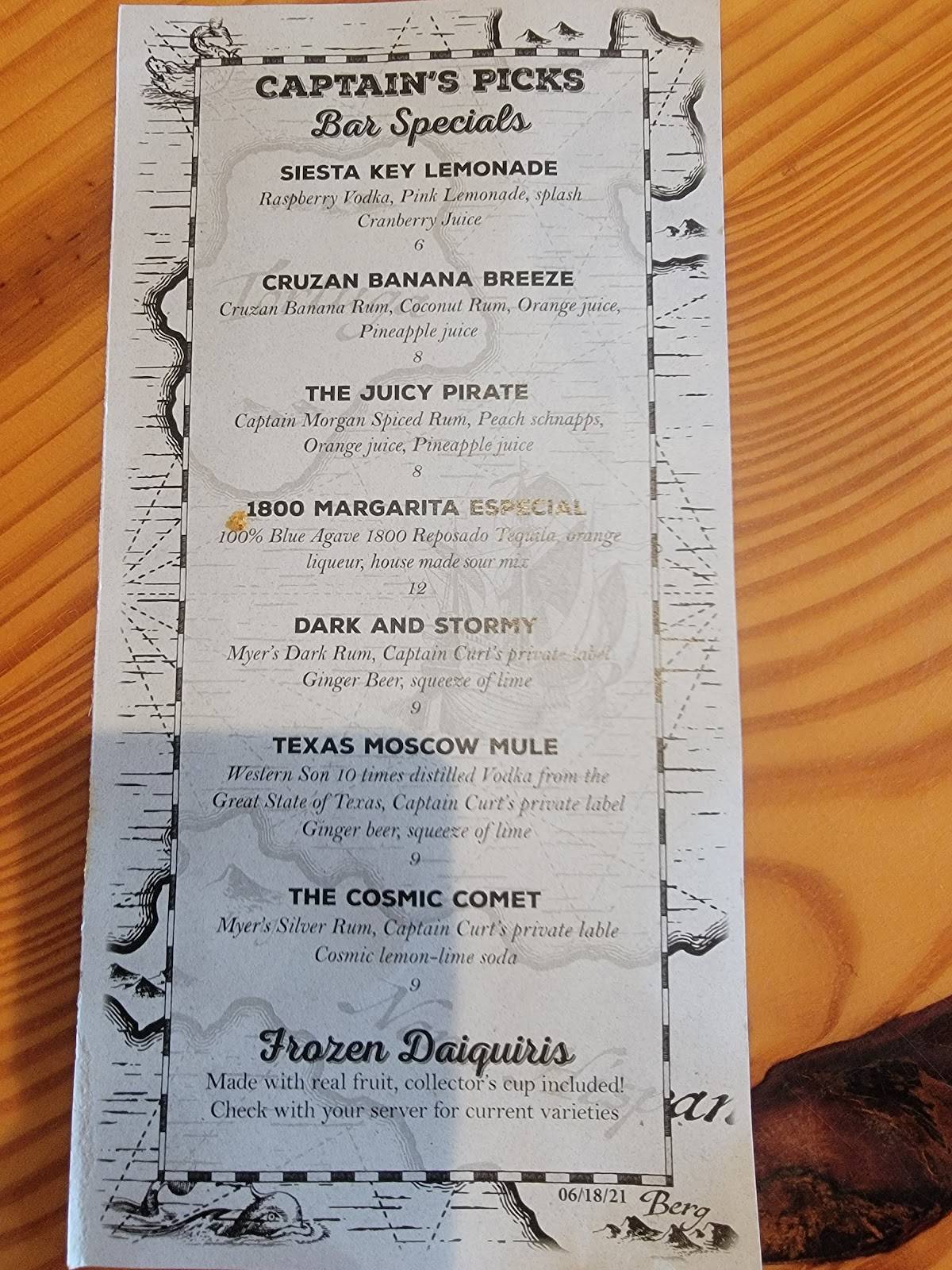 Menu at Captain Curt's Crab & Oyster Bar, Sarasota, Old Stickney Point Rd