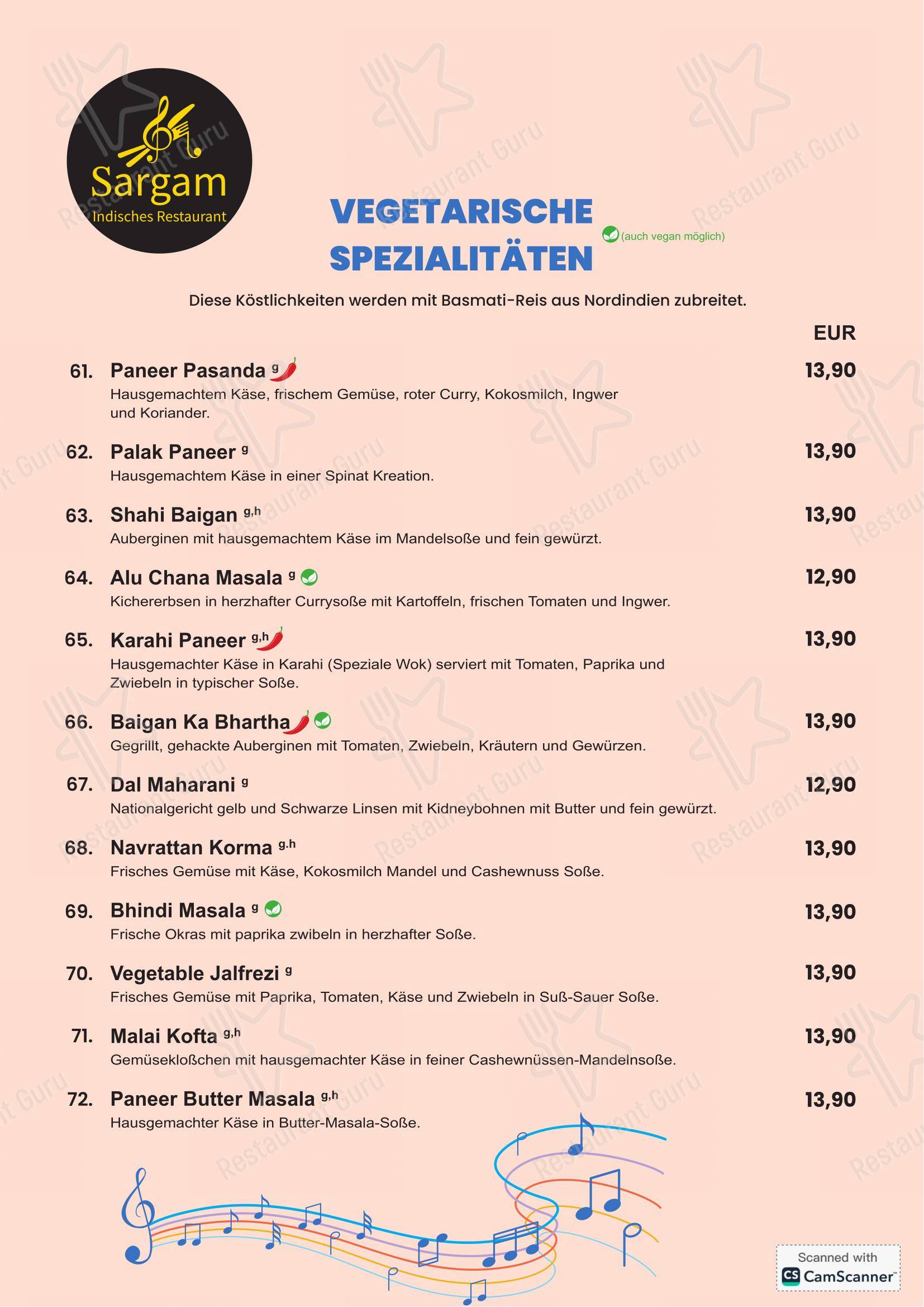 Speisekarte von Sargam Indisches Restaurant, Kirchseeon