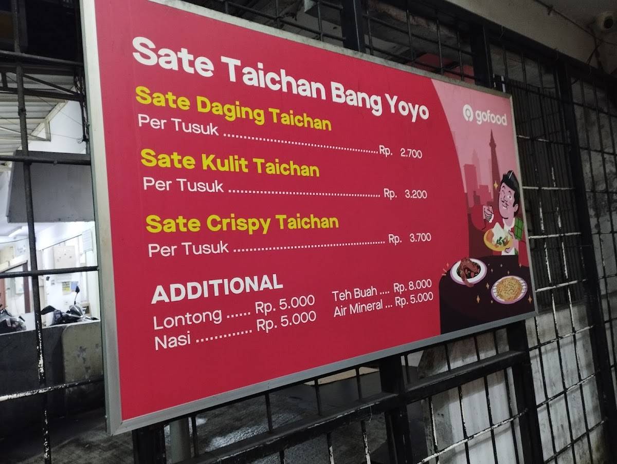 Menu at Sate Taichan Bang Yoyo restaurant, Jakarta, Avenue House