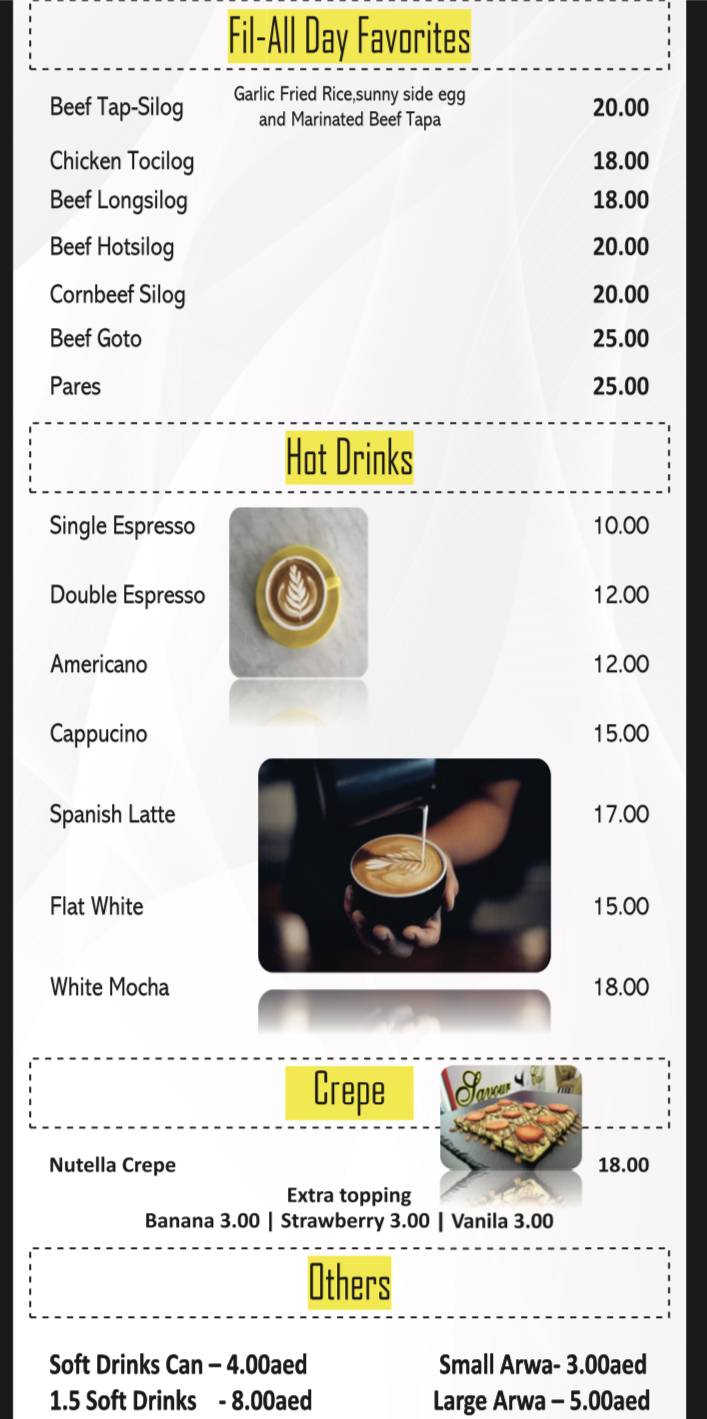 Carta de Savour Cafe Restaurant, Al Jazirah Al Hamra