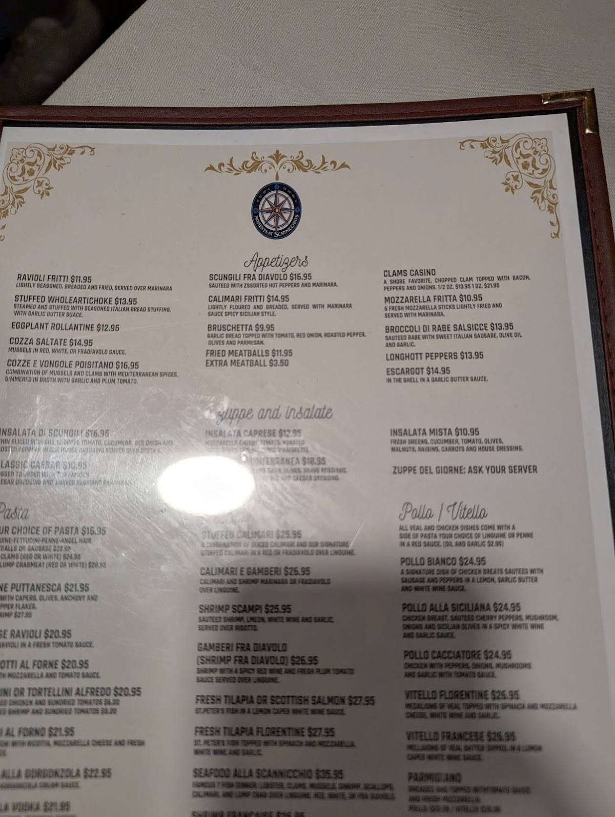 Menu at Scannicchio’s pub & bar, Atlantic City