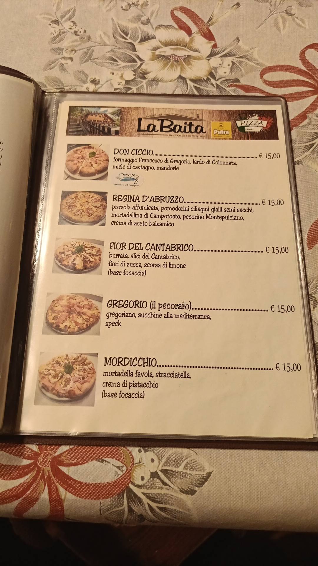 Speisekarte von La Baita restaurant, Scanno
