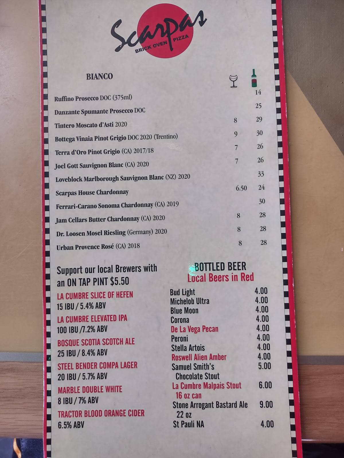 Menu at Scarpas pizzeria, Albuquerque, Academy Rd NE
