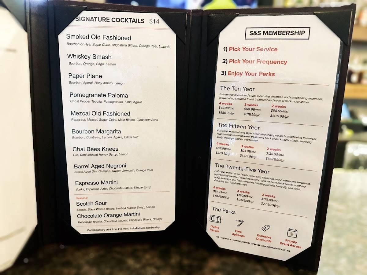Menu at Scissors & Scotch, The Colony