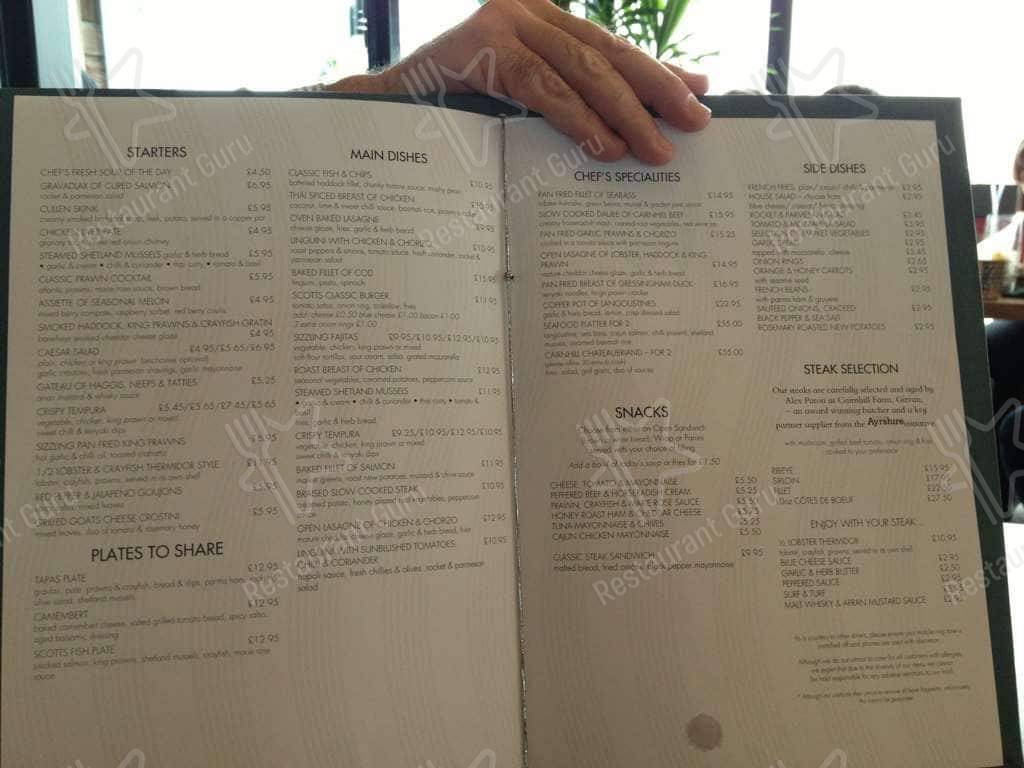 Menu at Scotts Bar & Restaurant, Troon