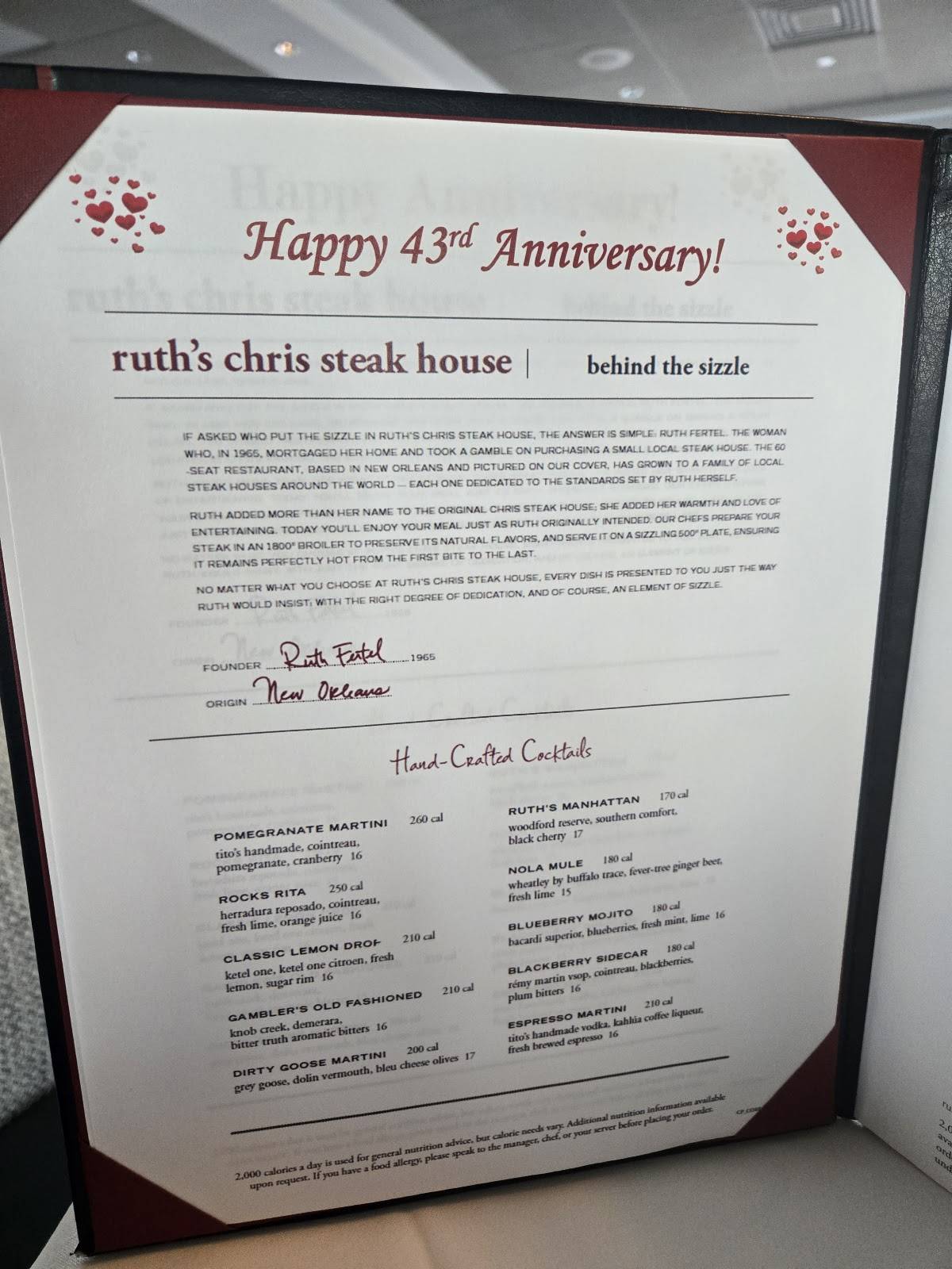 Menu at Ruth's Chris Steak House pub & bar, Scottsdale, N Scottsdale Rd ...