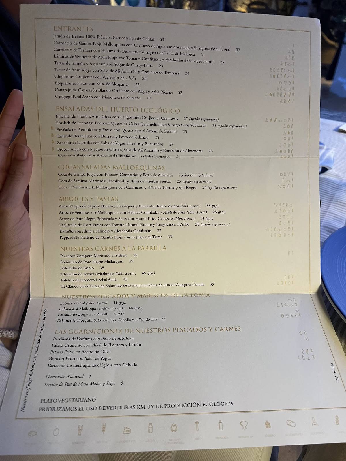 Menu at Sea Club, Cap Rocat, Cala Blava