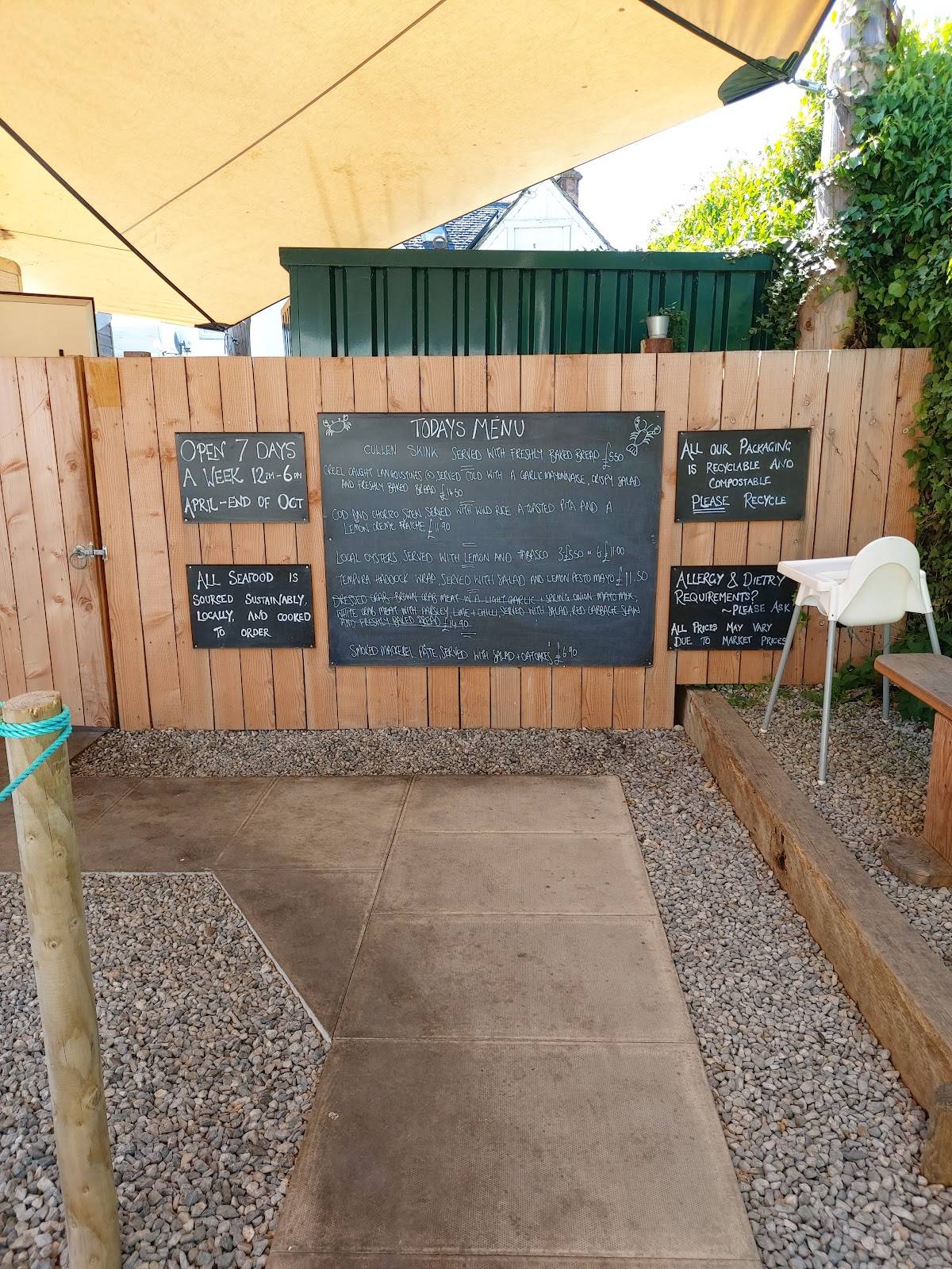 Menu at Seafood Shack restaurant, Ullapool