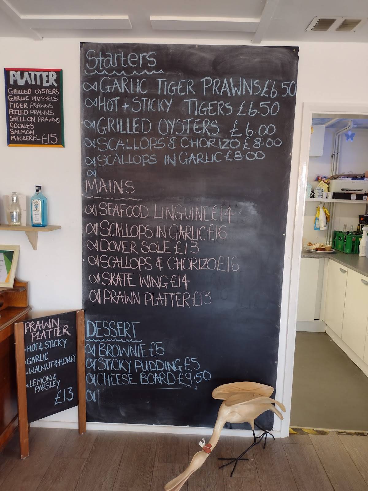 Menu at Seafood at dawn restaurant, East Mersea