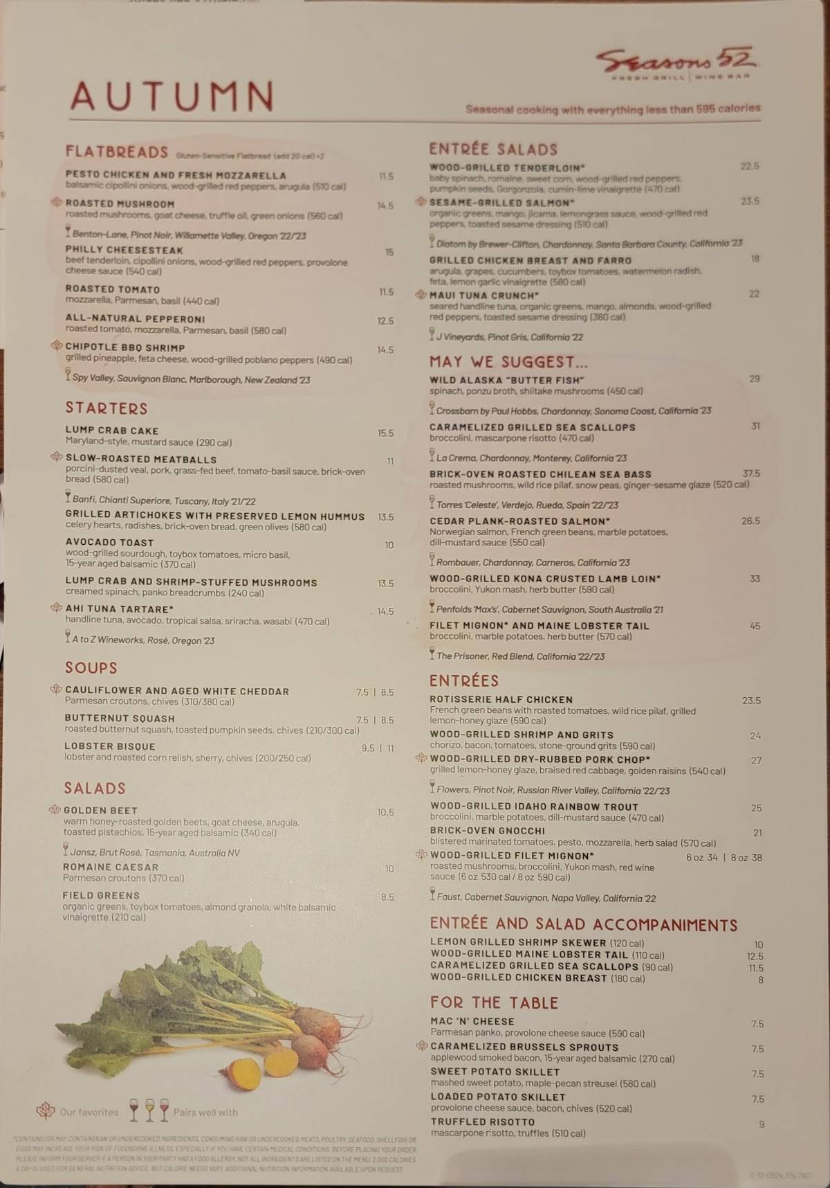 Menu at Seasons 52 pub & bar, King of Prussia