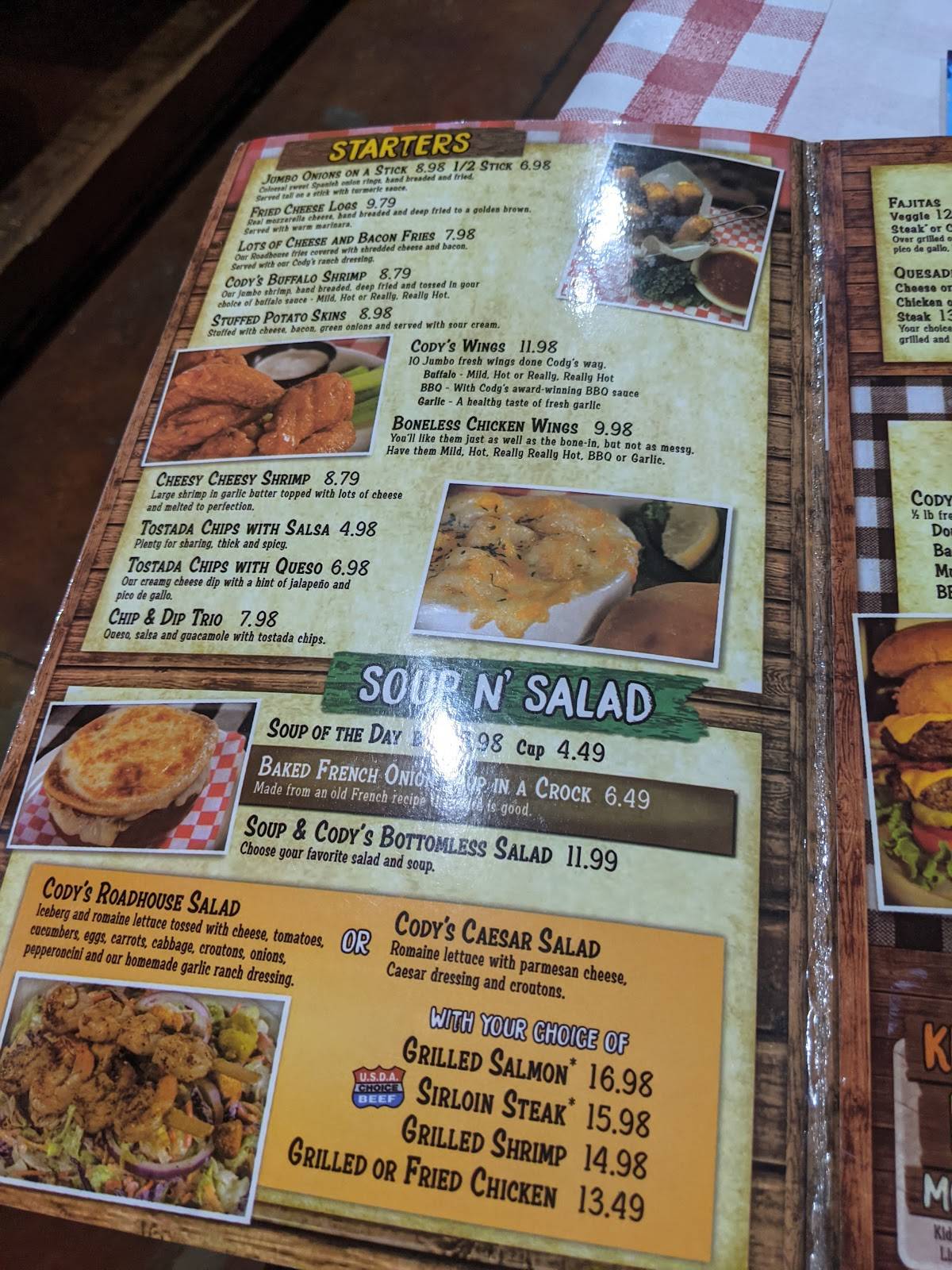 Menu at Cody's Original Roadhouse - Sebring pub & bar, Sebring