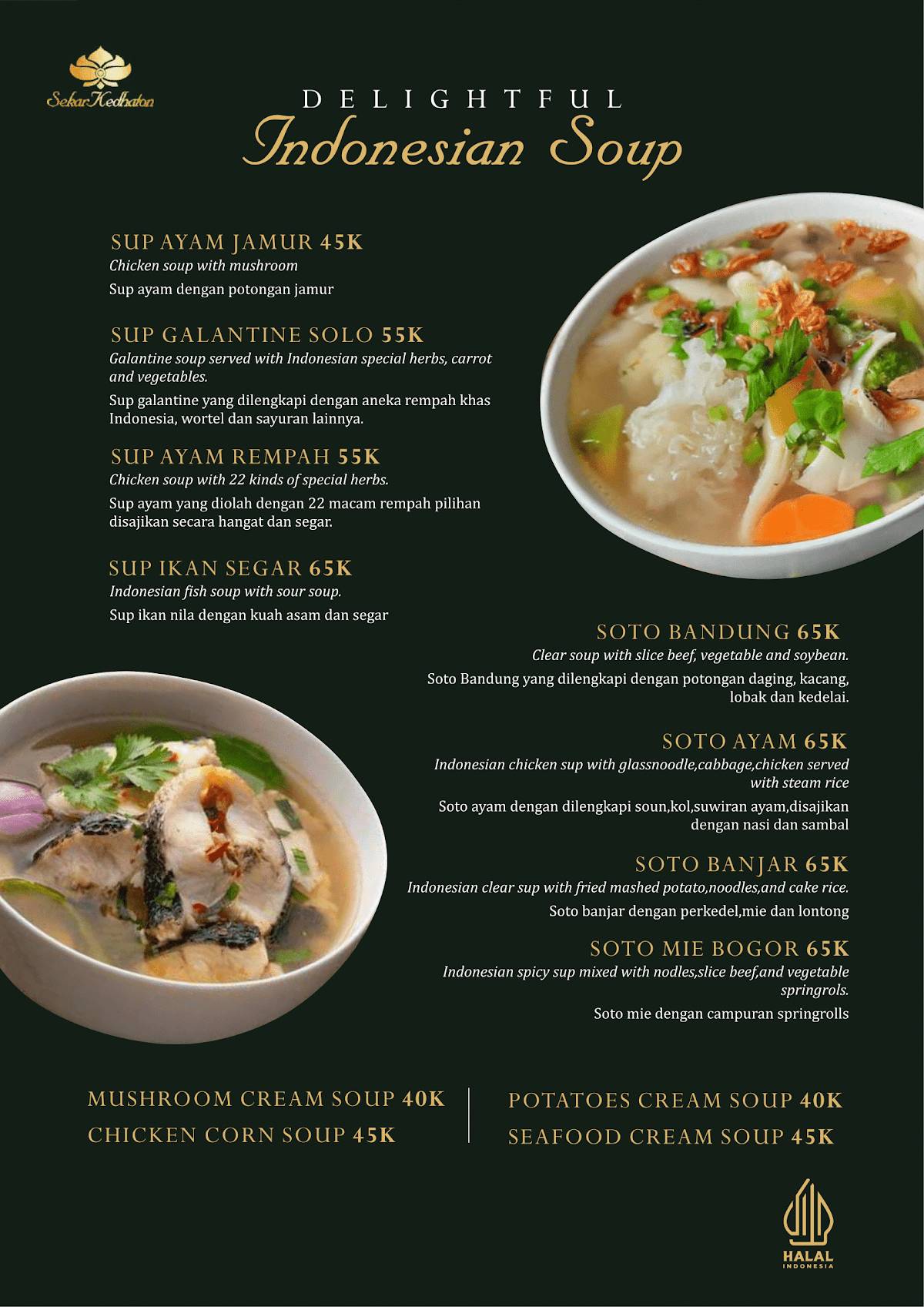 Menu at Sekar Kedhaton Restaurant, Yogyakarta