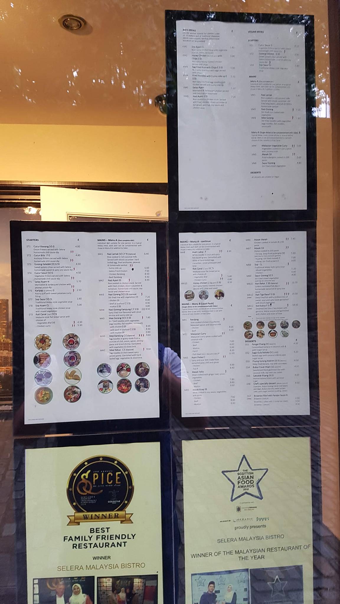 Menu at Selera Malaysia Bistro restaurant, Aberdeen