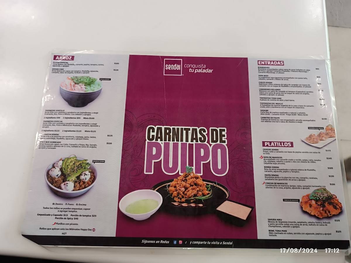 Carta del restaurante Sendai Sushi - Gran Plaza, Mazatlán, Avenida ...