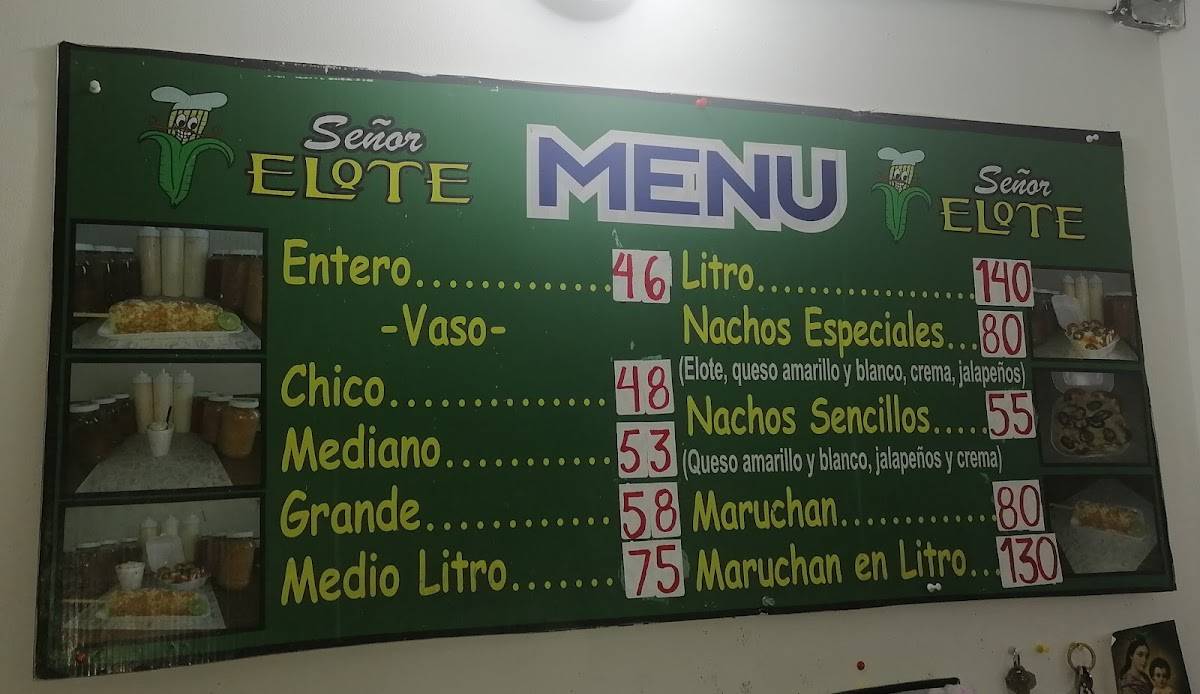 Menu at Señor Elote restaurant, Chihuahua