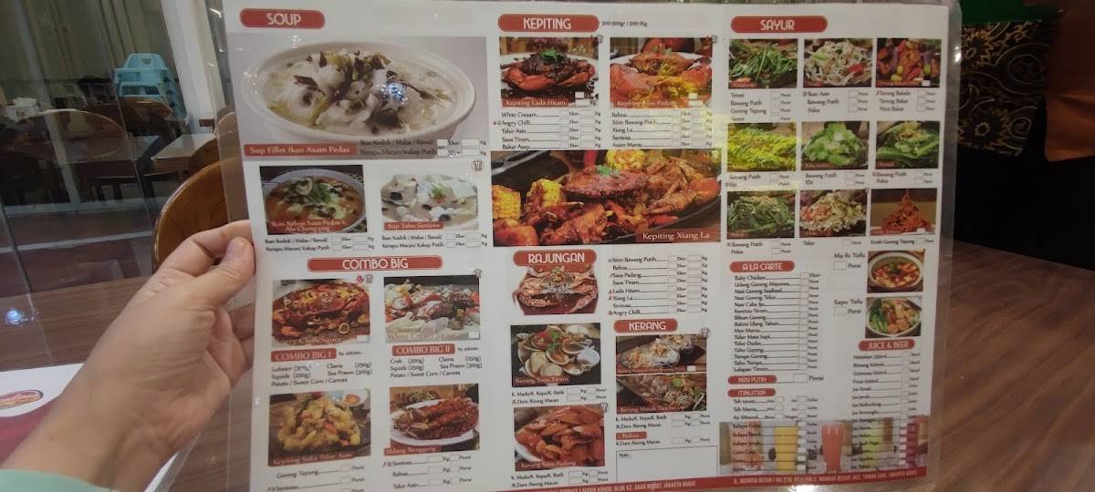 Menu at Sentosa Seafood One Belpark restaurant, South Jakarta