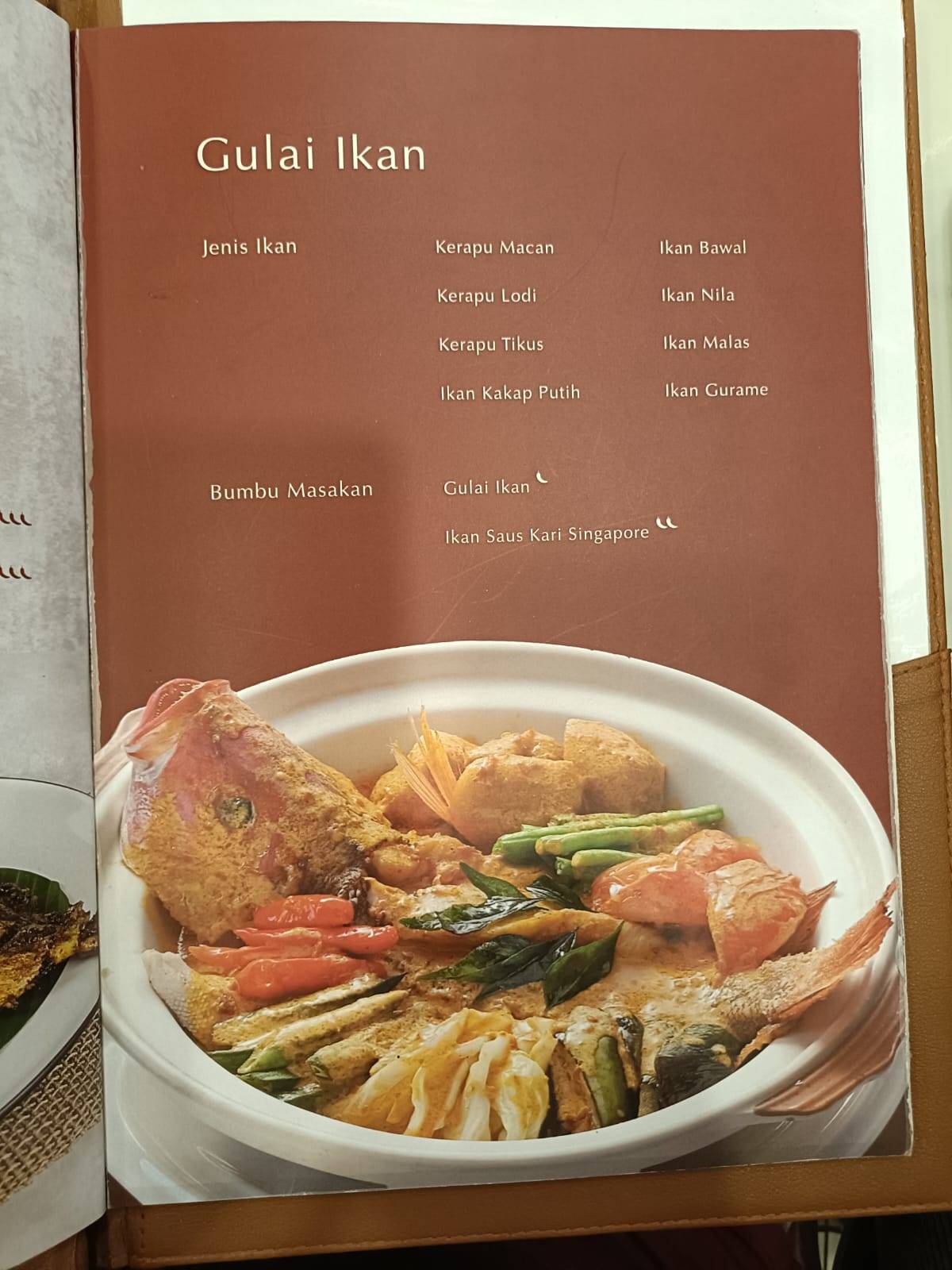 Menu at Sentosa Seafood One Belpark restaurant, South Jakarta