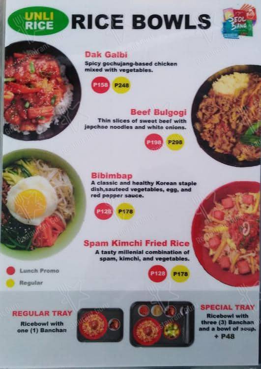 Menu at Seol Bang cafe, Taguig