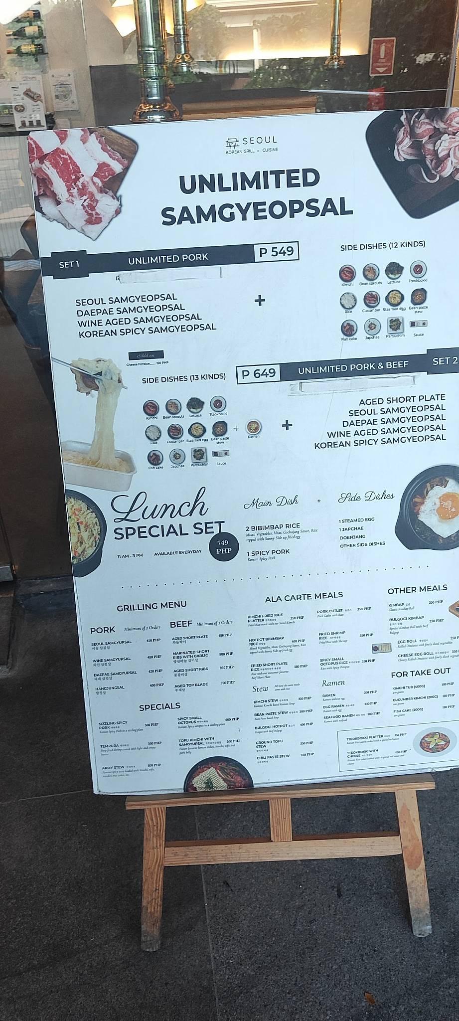 Menu at Seoul Black restaurant, Cebu City, Streetscape