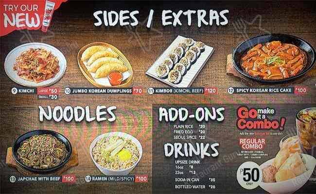 Menu at Seoul Spoon fast food, Taguig, Upper McKinley Road GF Tuscany