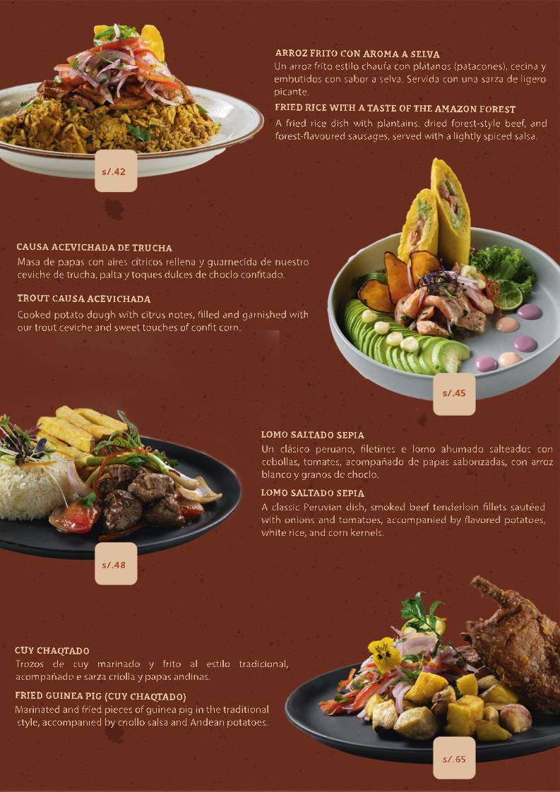 Menu at Sepia Cusco restaurant, Cusco, Zetas 390