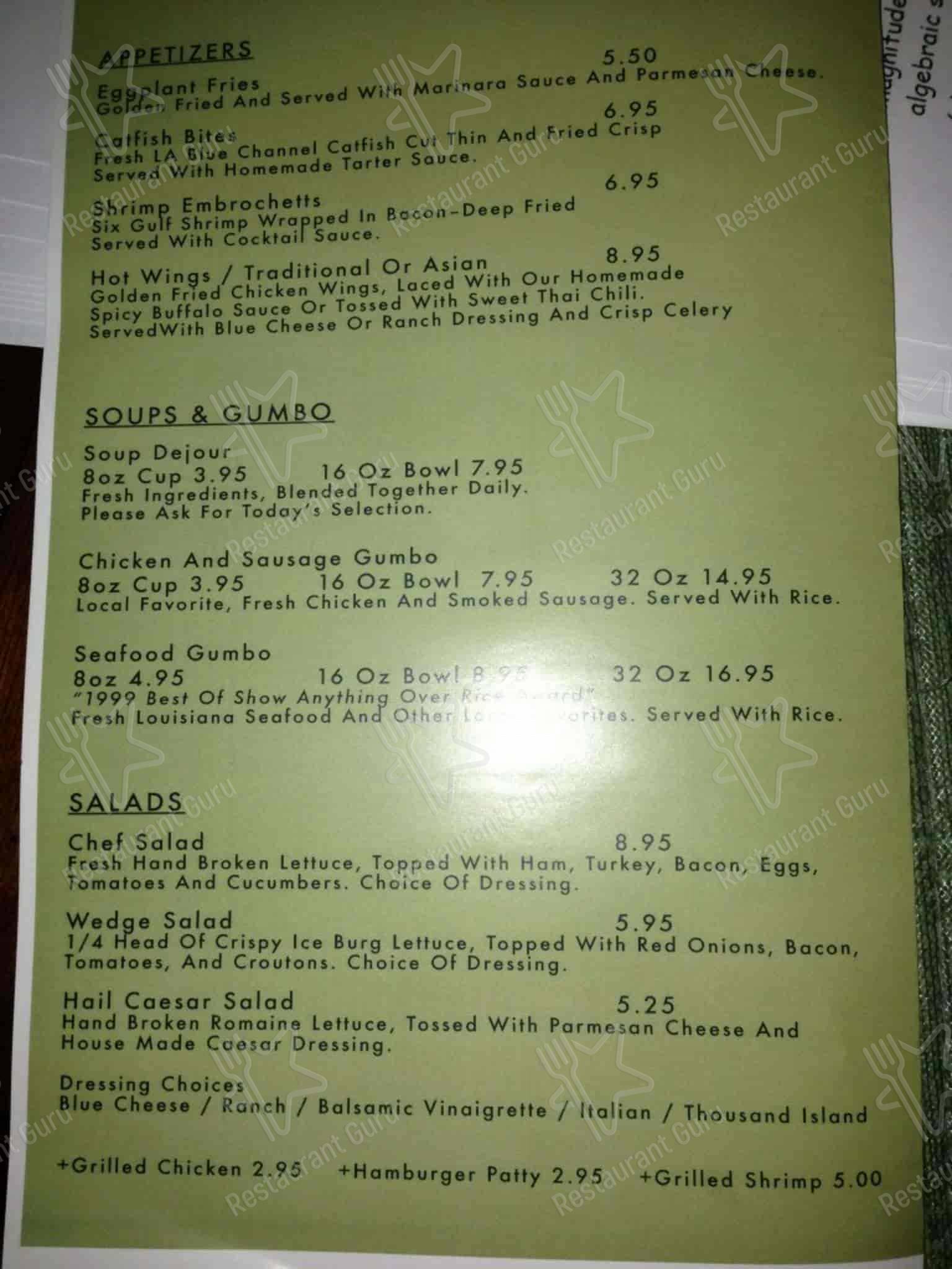 Menu at Shade Tree Cafe, Broussard
