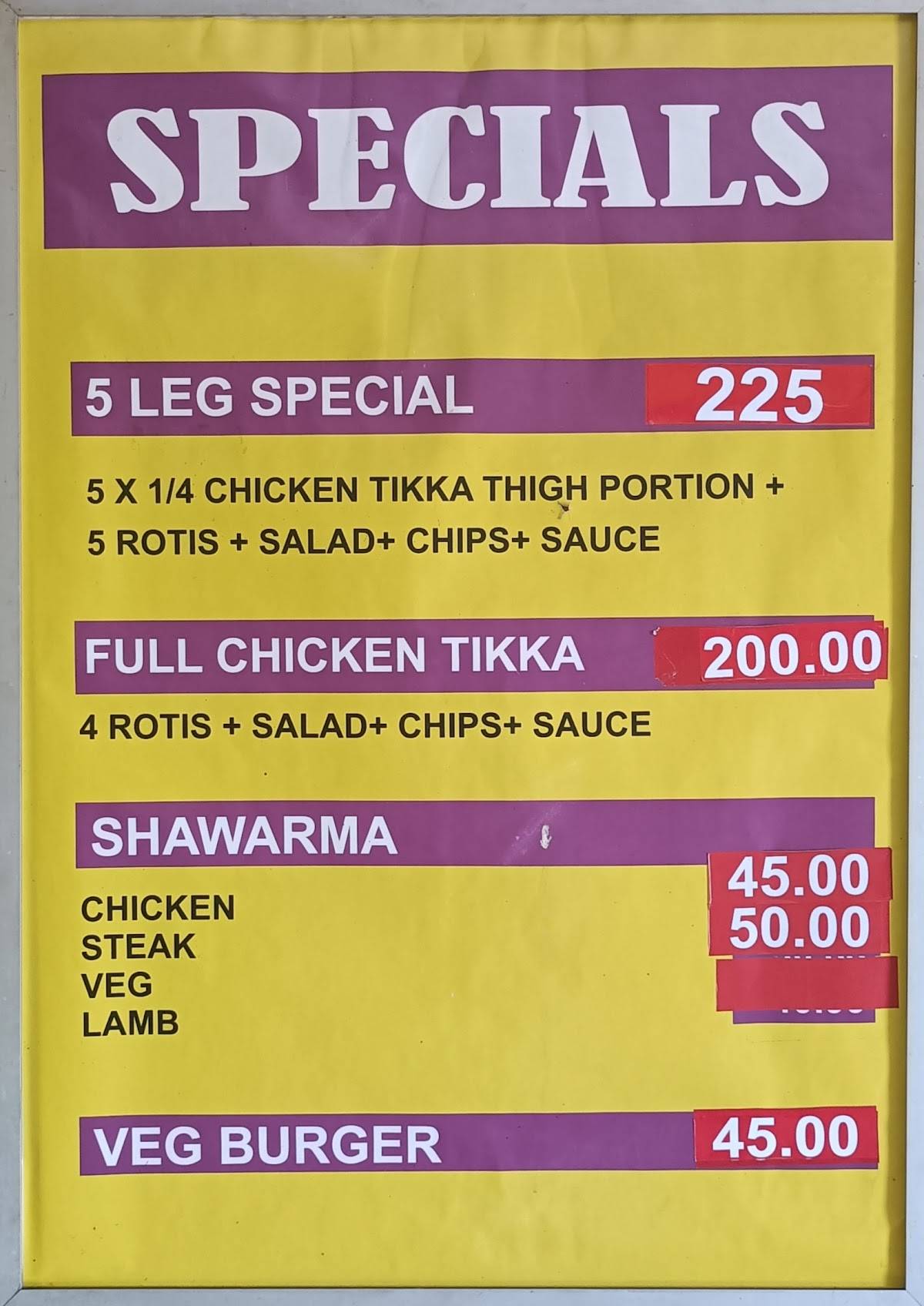 Menu at Shah Chicken Tikka & Take Away restaurant, Durban
